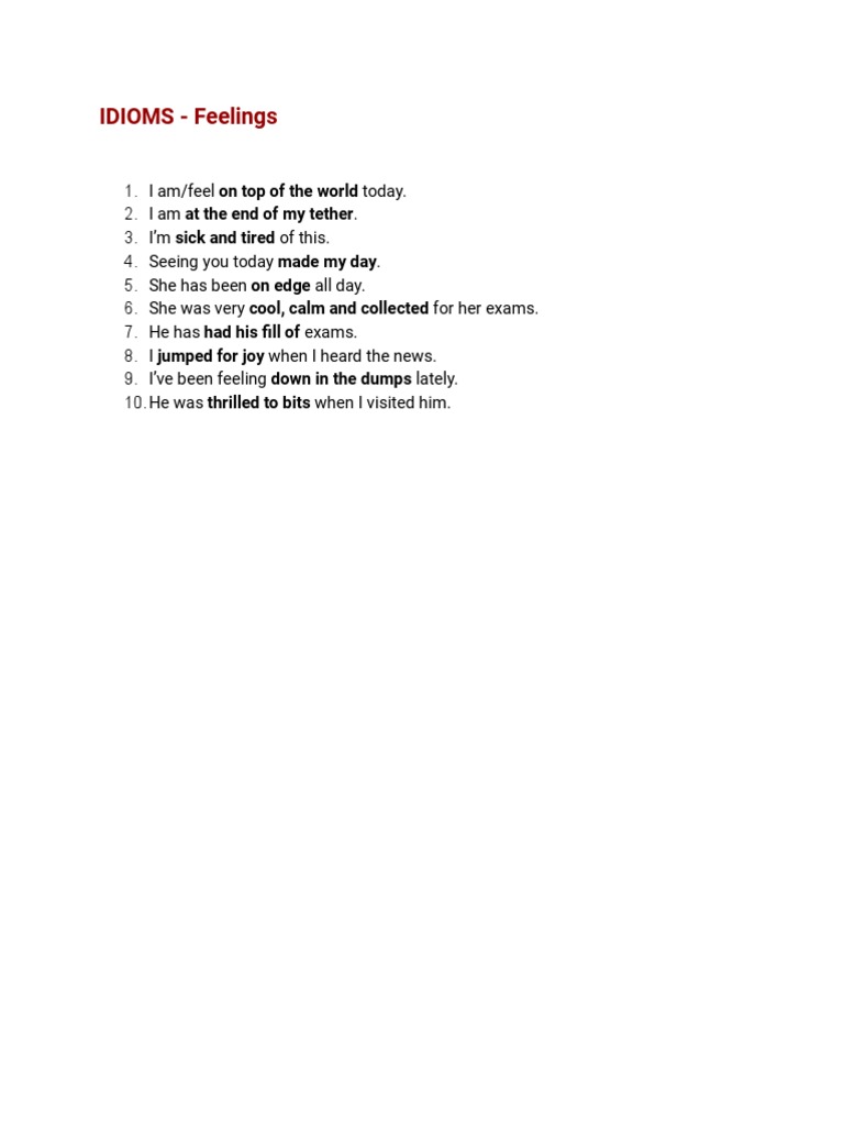 Common Idioms About Feelings | PDF | Wellness