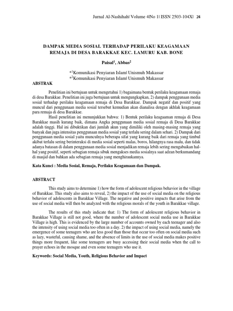 04. Dampak Media Sosial Terhadap Perilaku Keagamaan Remaja (Kec.Bone) jurnal | PDF