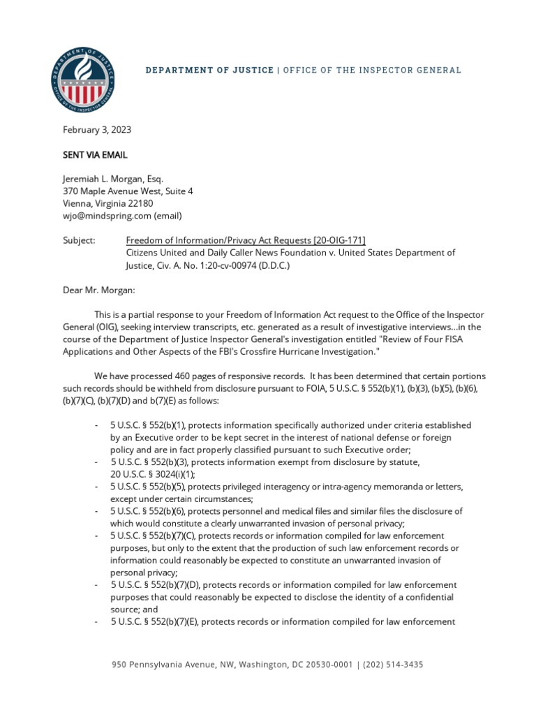 CU v. DOJ IG Production #1 | PDF | Freedom Of Information Act (United ...