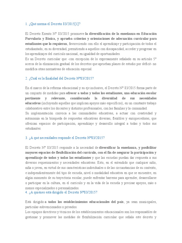 Decreto 83 Resumen | PDF | Plan de estudios | Enseñando