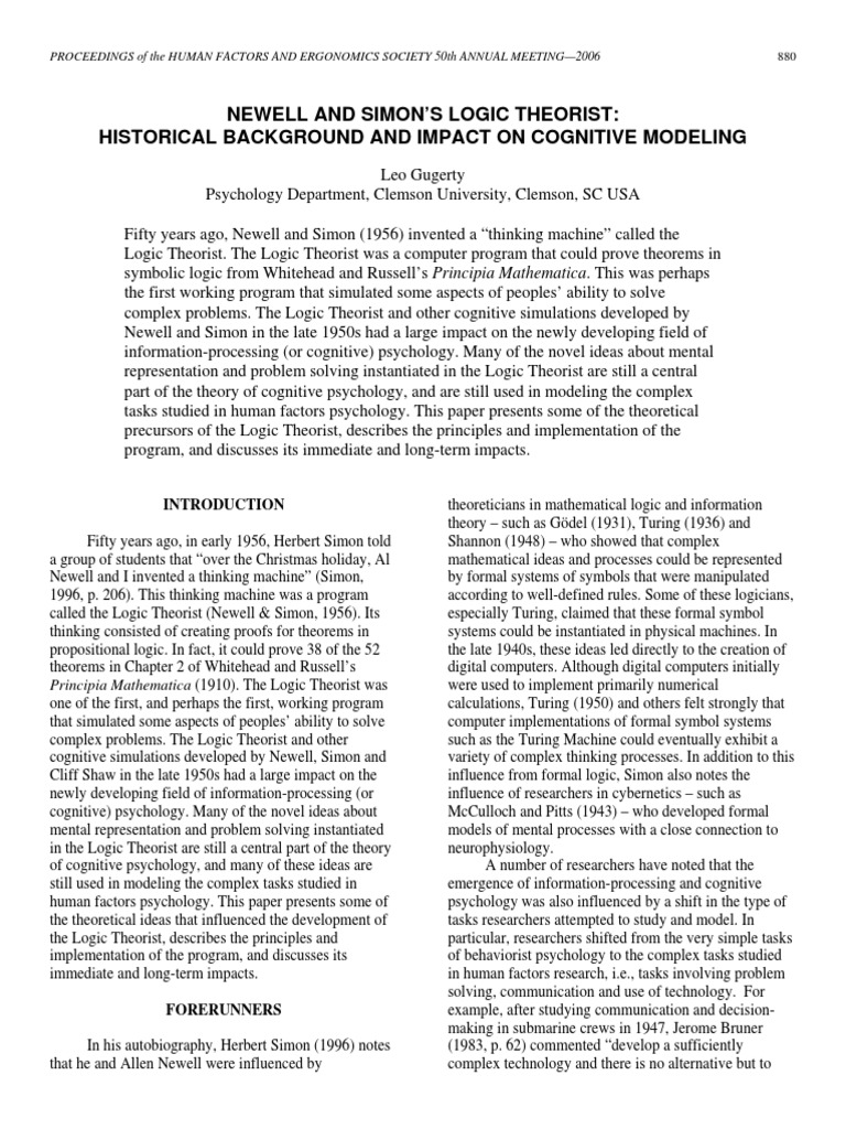 Newell and Simon's Logic Theorist: Historical Background and Impact on ...