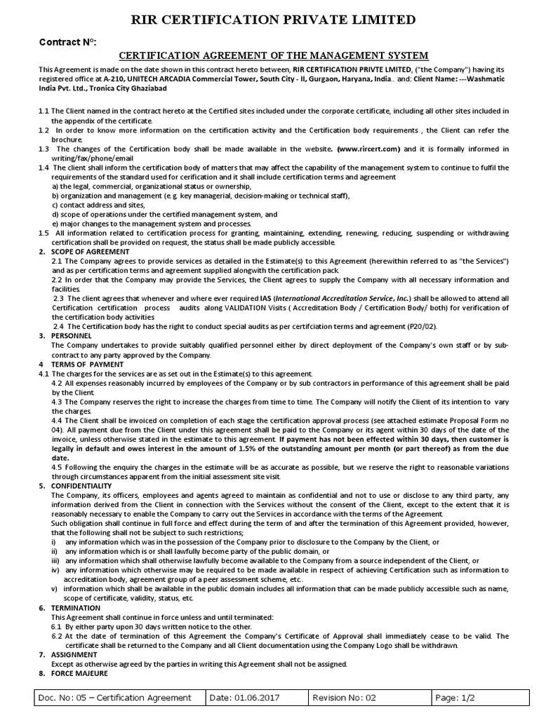 RIR Certification Agreement Overview | PDF | Indemnity | Legal Liability