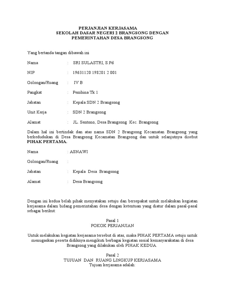 Mou SD Dengan Kepala Desa | PDF