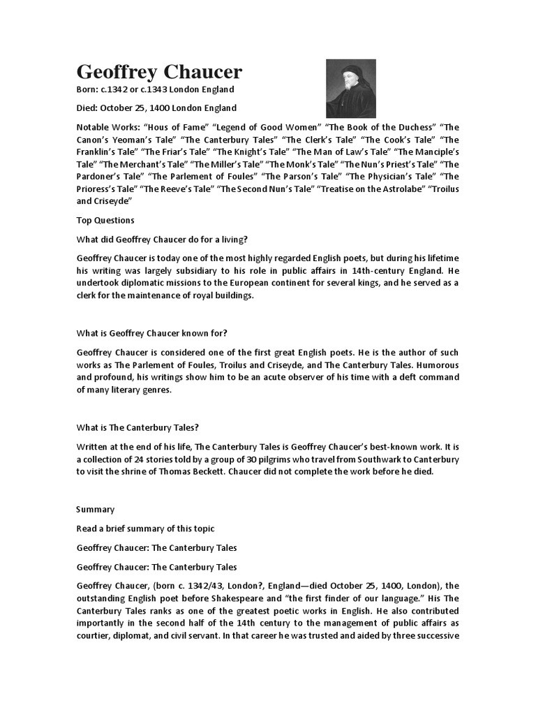 Geoffrey Chaucer PDF | PDF | Geoffrey Chaucer | The Canterbury Tales