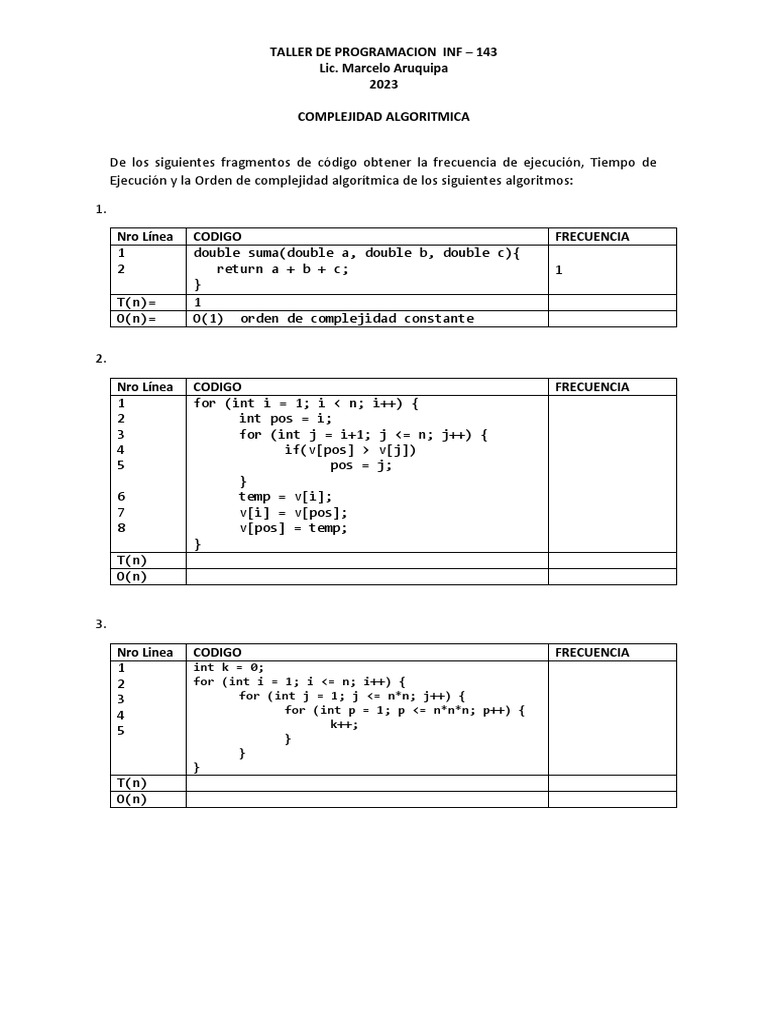 Complejidad algorítmica de algoritmos | PDF | Programación de computadoras | Ingeniería de software