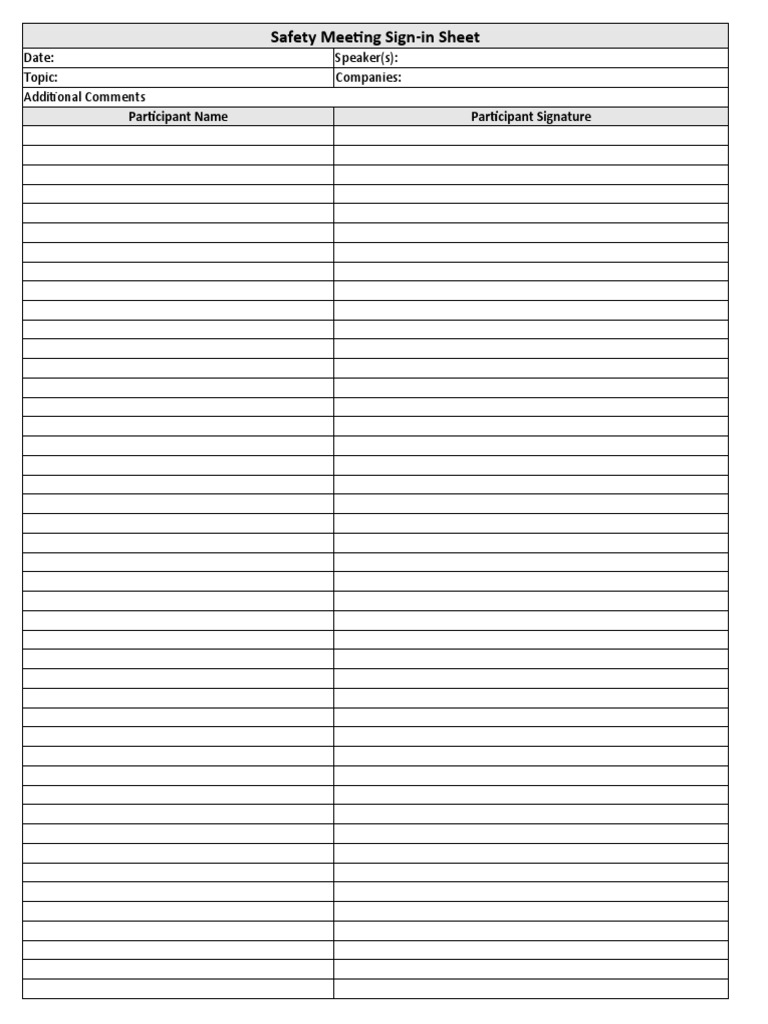Safety Meeting Sign-in Sheet | PDF