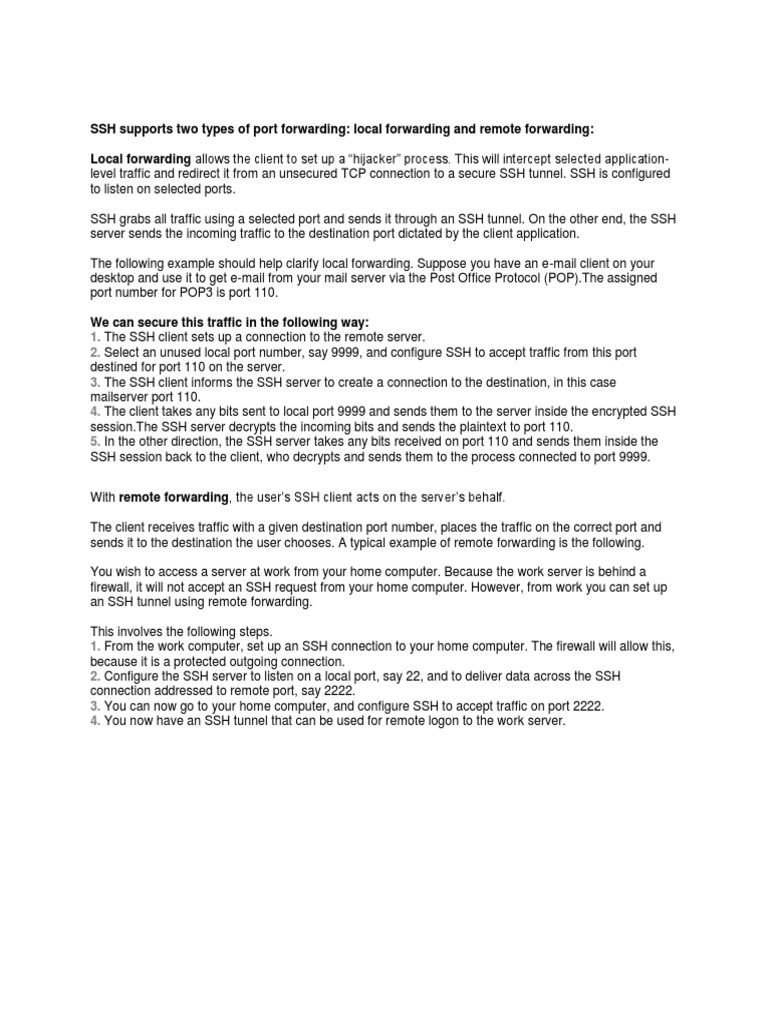 SSH Port Forwarding Example PDF | PDF | Port (Computer Networking) | Secure Shell