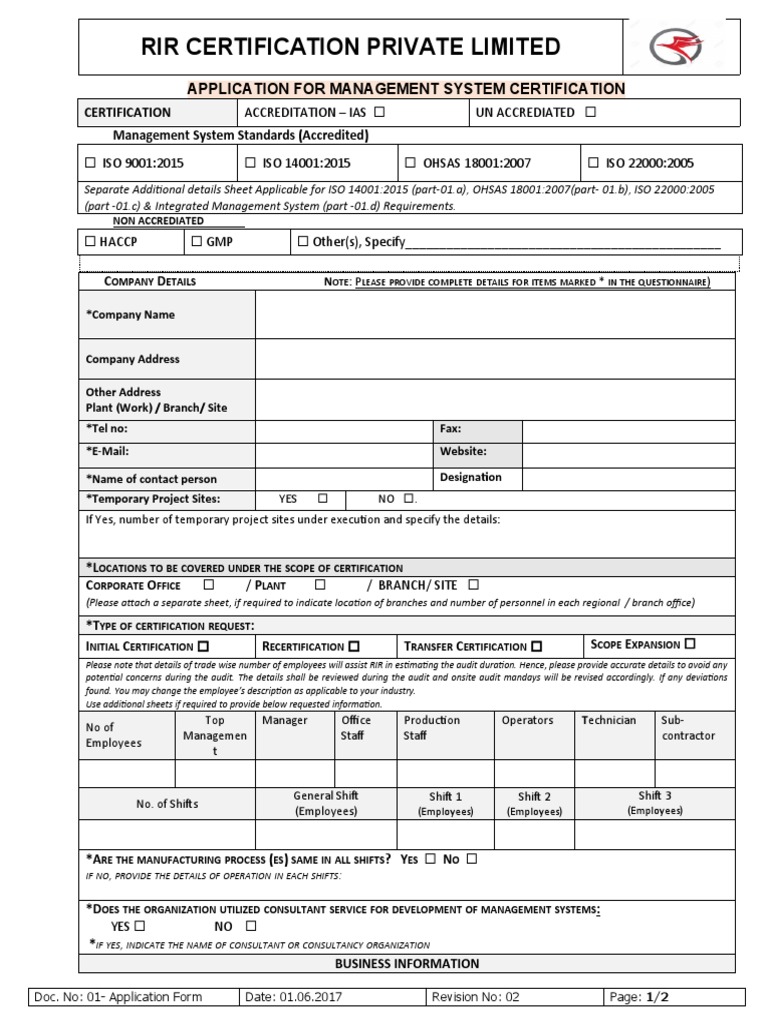 01 - RIR Application Form | PDF | Iso 9000 | Economies