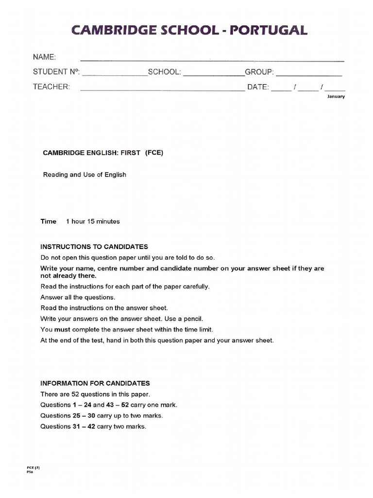 FCE Mock Exam 2021 Paper 1 | PDF