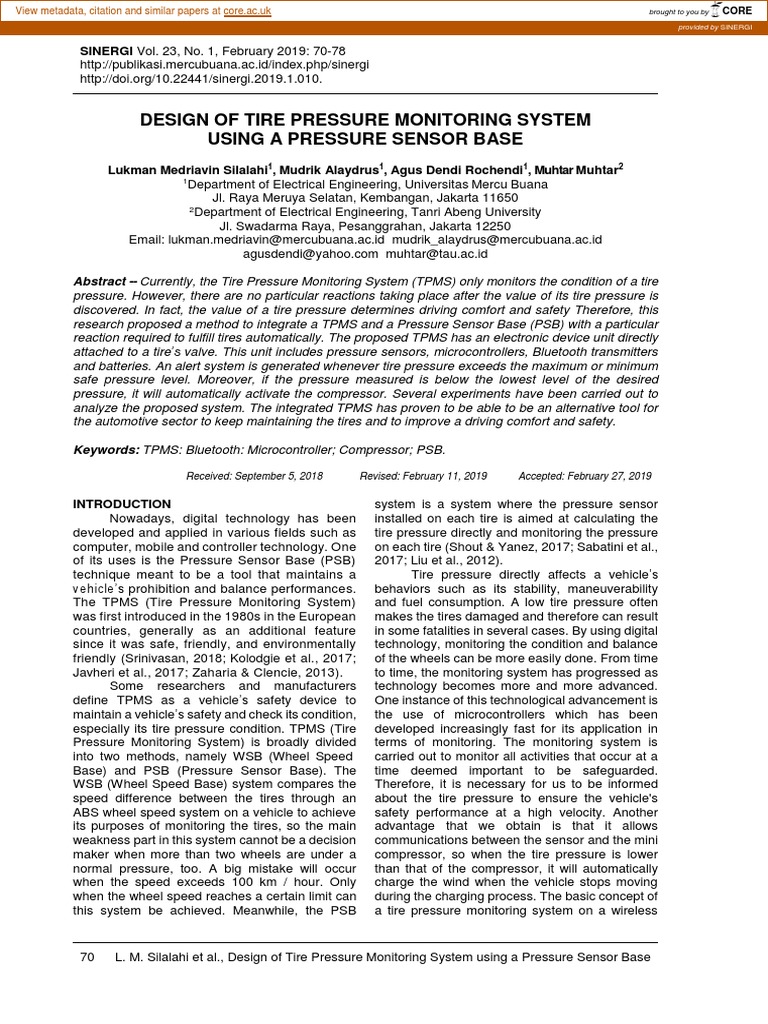 Design of Tire Pressure Monitoring System Using A Pressure Sensor Base PDF | PDF | Manufactured ...