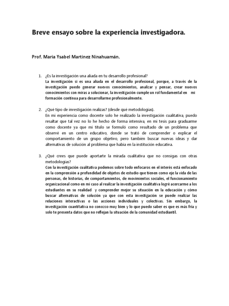 Breve Ensayo Sobre La Experiencia Investigadora | PDF