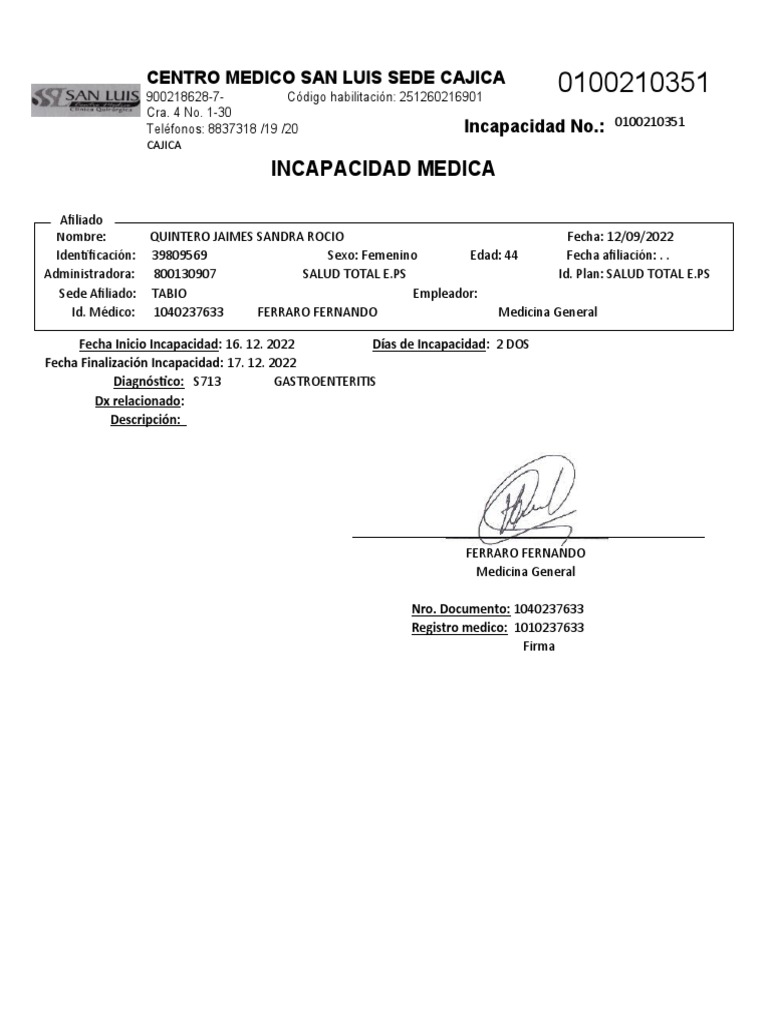 Incapacidad Medica 1 | PDF