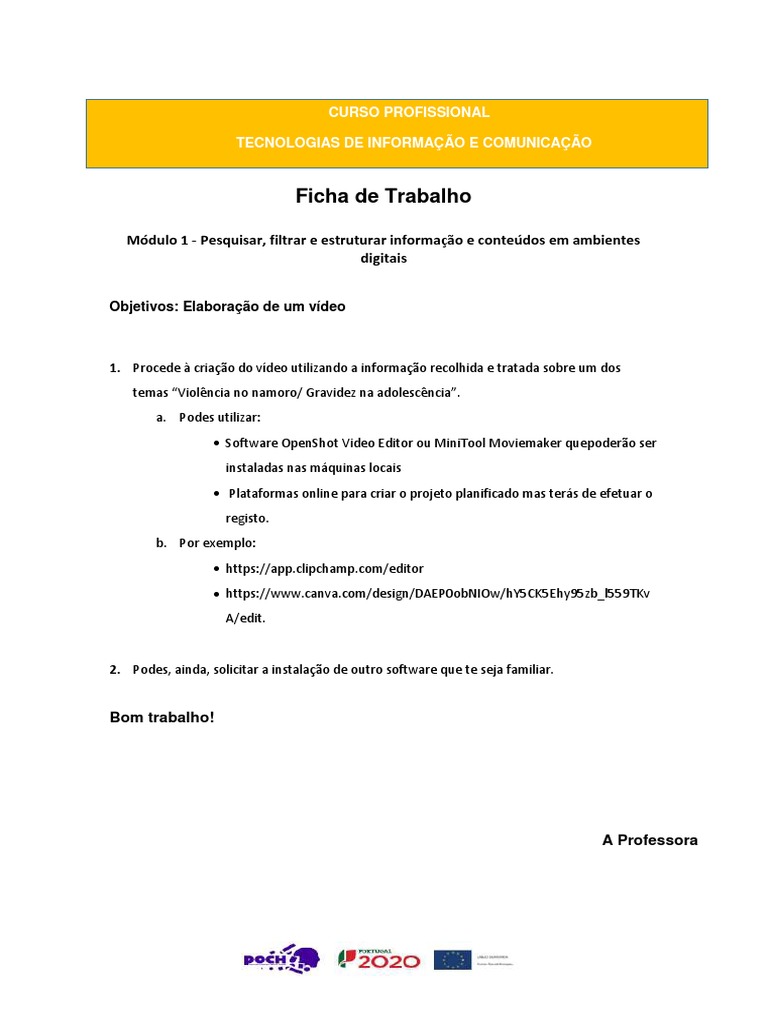 Ficha Trabalho - ElaboracaoVídeo | PDF