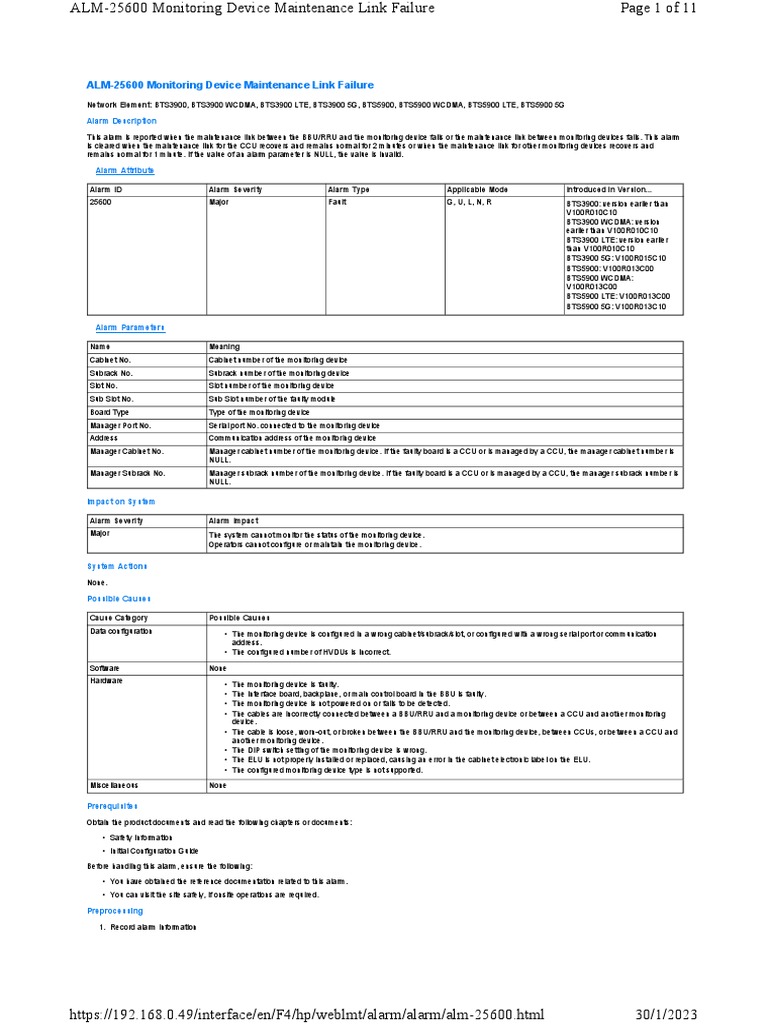 ALM-25600 Monitoring Device Maintenance Link Failure | PDF | Parameter (Computer Programming ...