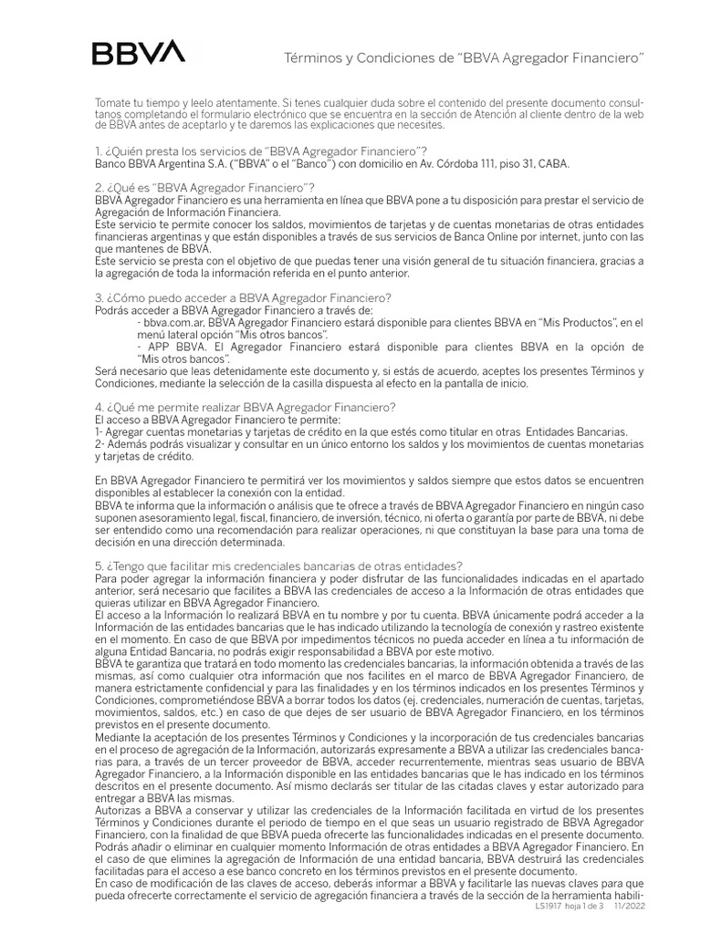 Términos y Condiciones BBVA | PDF | Bancos | Patentar