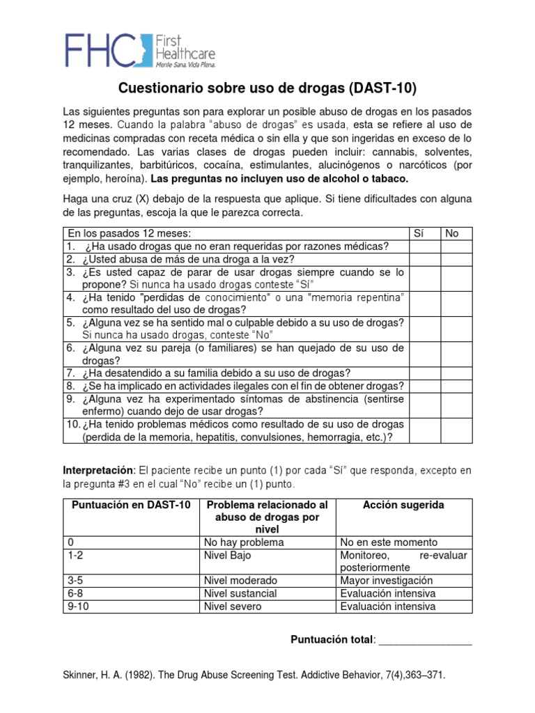 Dast-10 Esp | PDF | La dependencia de sustancias | Drogas