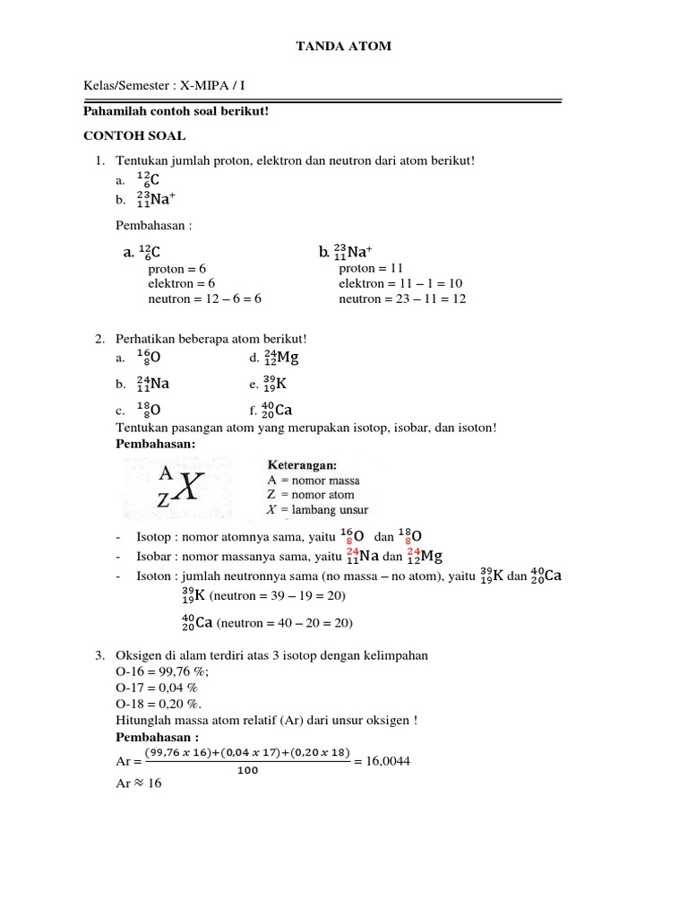 Contoh Soal Notasi Atom Kelas 10 | PDF