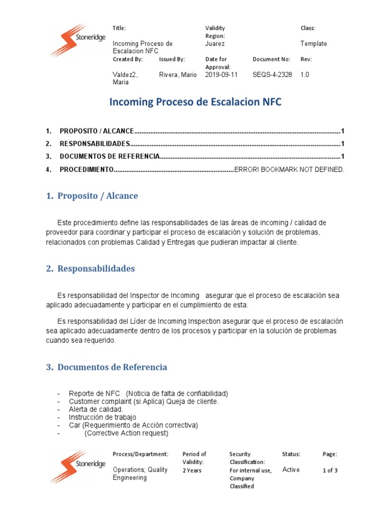 Incoming Proceso de Escalacion NFC | PDF