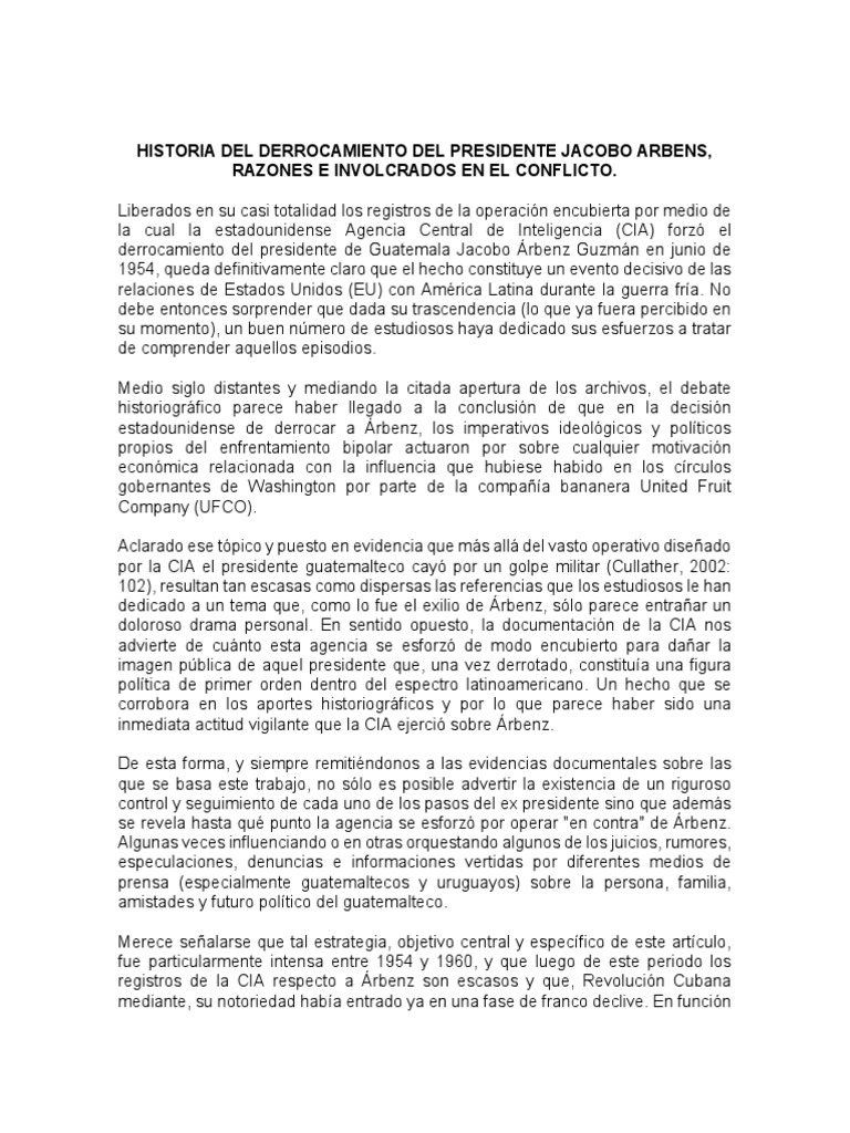 Derrocamiento de Jacobo Árbenz en 1954 | PDF | Guatemala | Agencia ...
