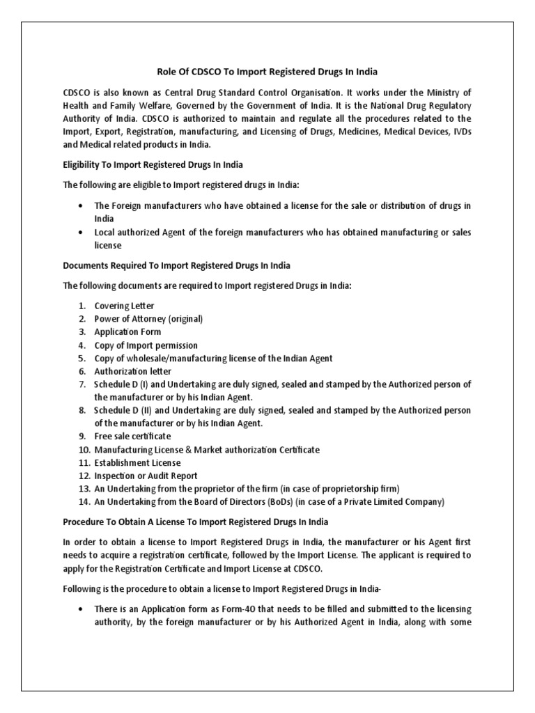CDSCO To Import Requirements | PDF | Medical Device | License