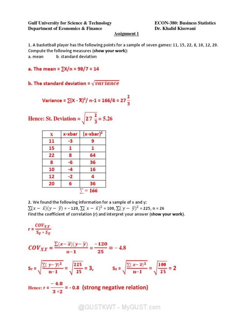 Assignment-1key - Statistika | PDF | Variance | Standard Deviation