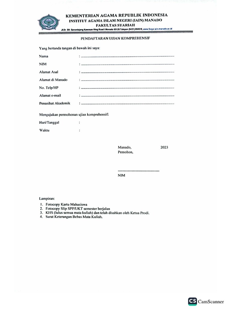 Form Pendaftaran Ujian Komprehensif | PDF