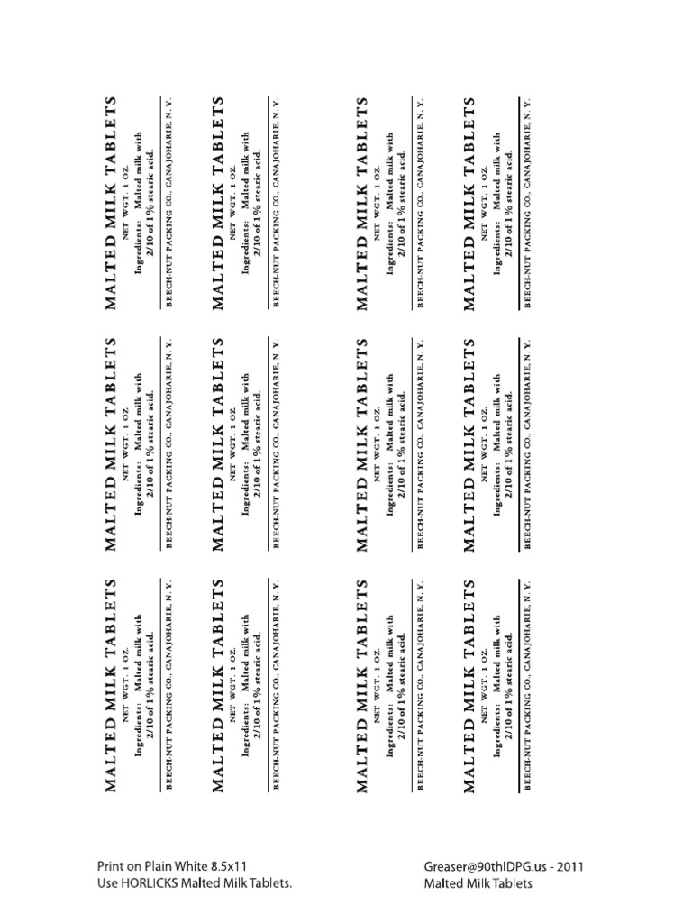 Rations - K - Internals - Malted Milk Tablets PDF | PDF
