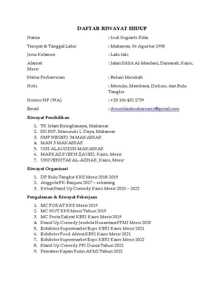 Daftar Riwayat Hidup Icuk Sugiarto Rifai | PDF | Perjalanan