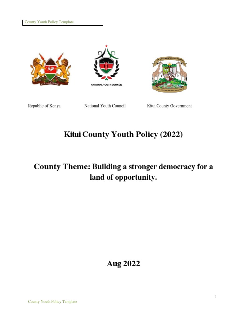 Kitui Youth Policy PDF | PDF | Empowerment | Governance