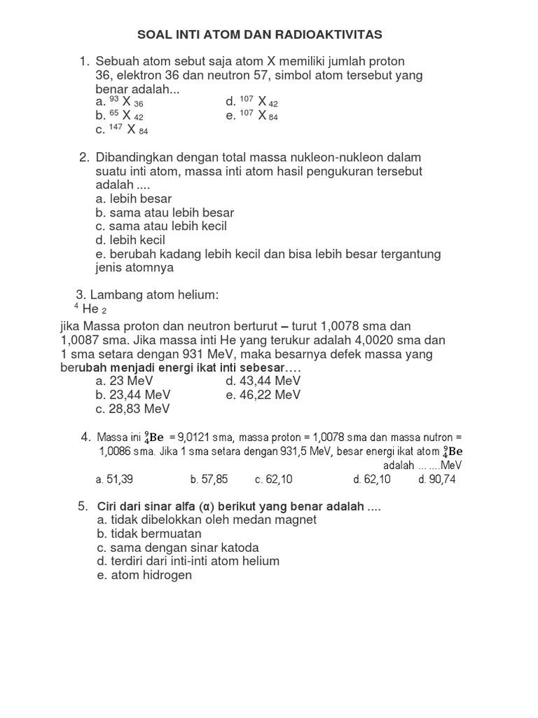 Latihan Soal Inti Atom | PDF