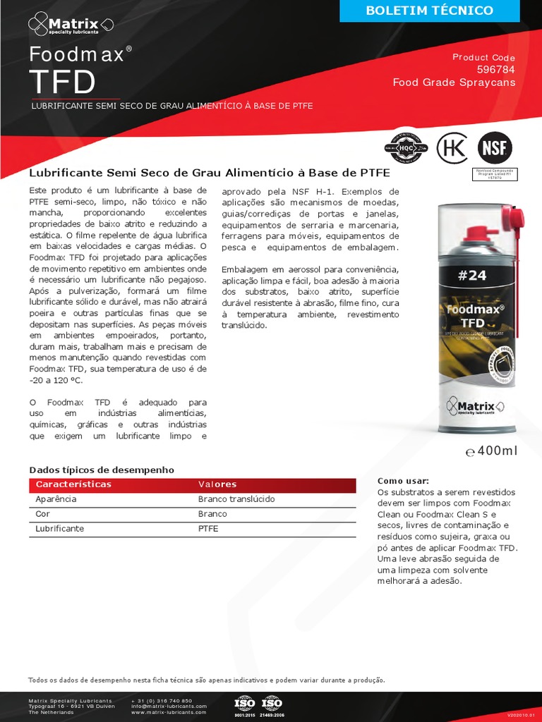 Boletim Tecnico Foodmax TFD D61ae368ef | PDF | Química | Ciências Físicas