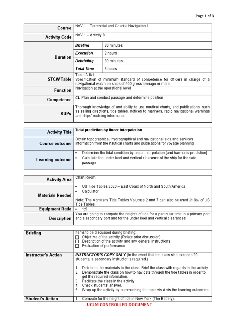Activity 8 Tidal Prediction By Linear Interpolation PDF