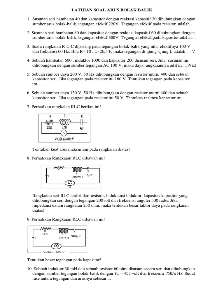 Latihan Soal Arus Bolak-Balik | PDF | Sains & Matematika | Teknologi & Rekayasa
