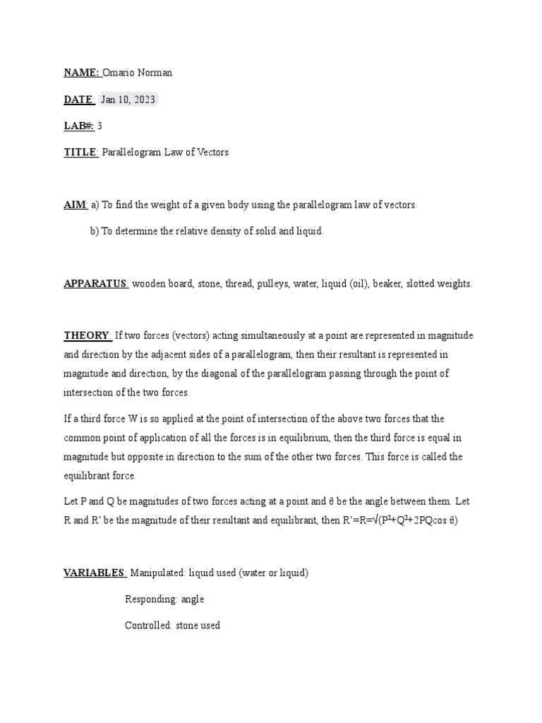 Physics Lab 3 | PDF | Force | Euclidean Vector
