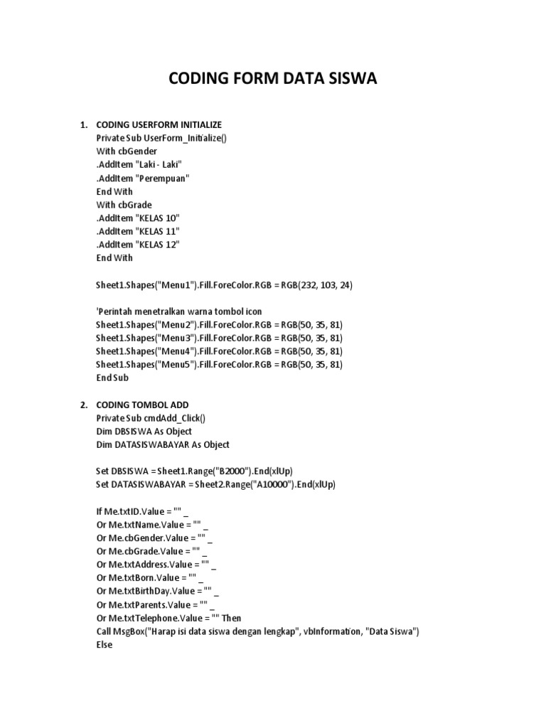 Coding Form Data Siswa Pdf Computer Programming Computing 9716
