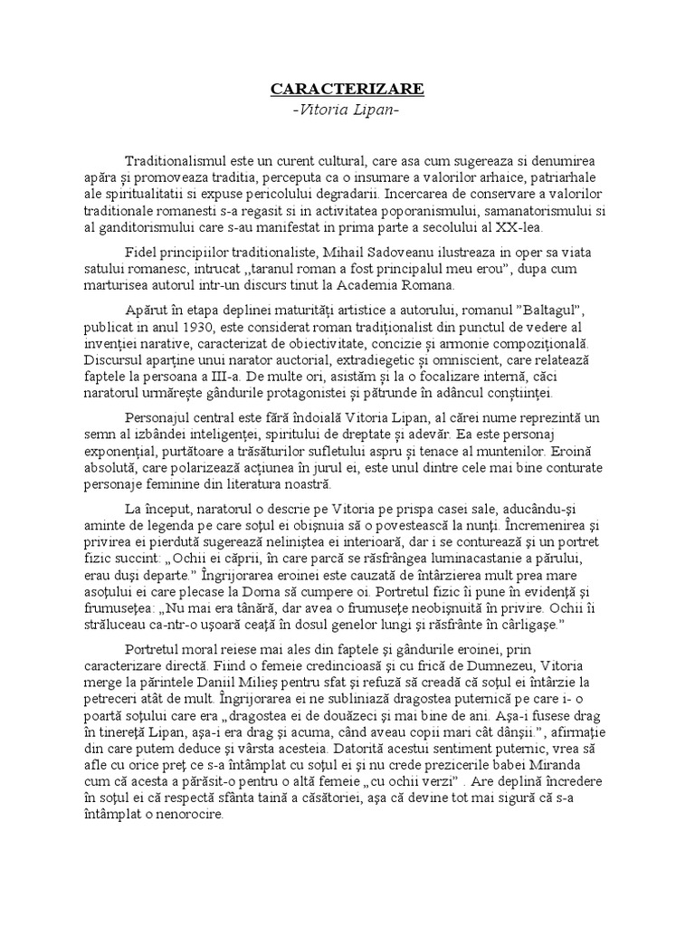 Caracterizare Vitoria Lipan | PDF
