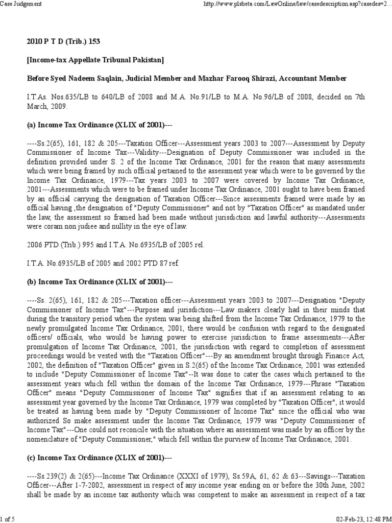 2010 PTD (Trib) 153 Limitaion | PDF | Taxes | Taxpayer