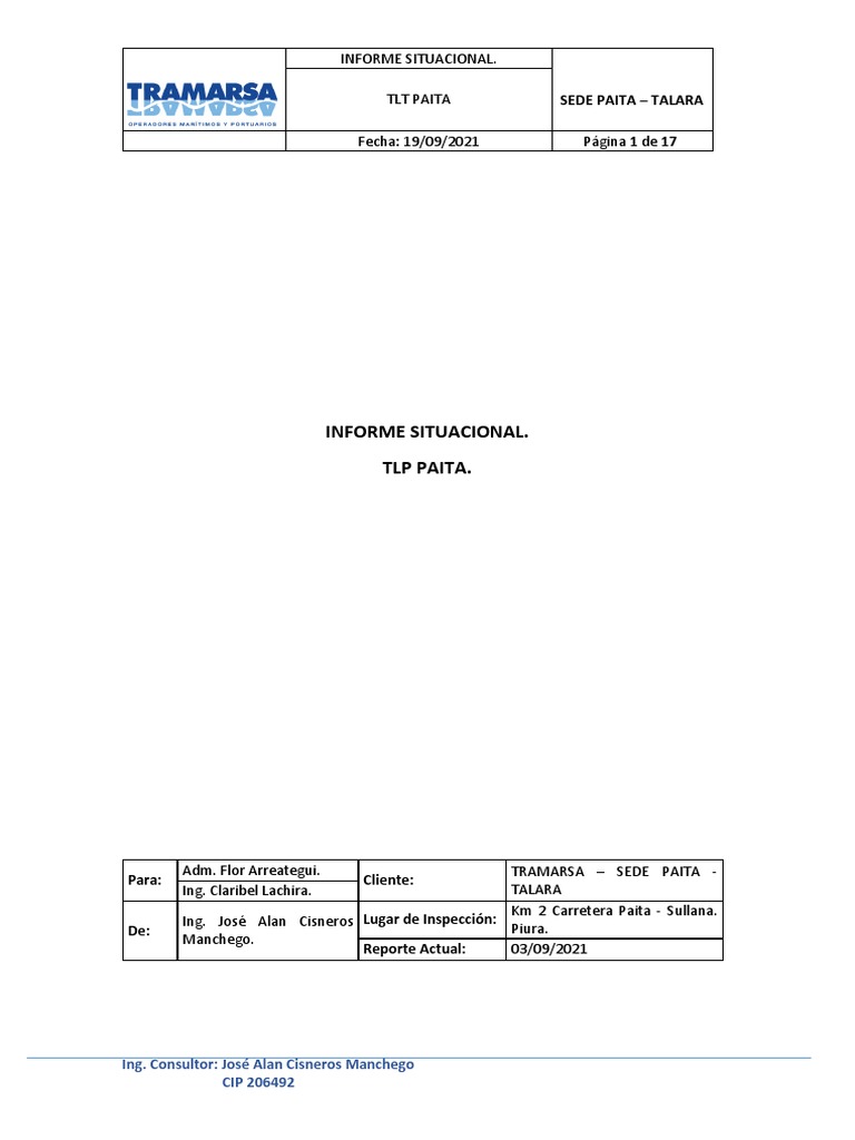 Informe Situacional TLT - PAITA | PDF | Bomba | Corrosión