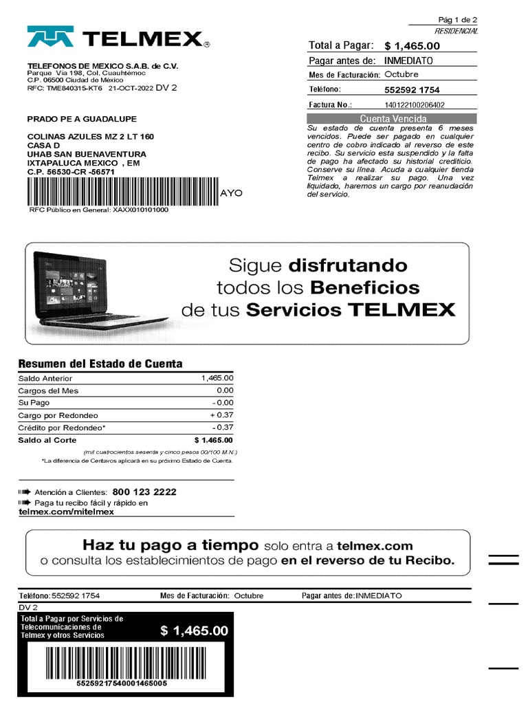 Recibo Telmex | PDF