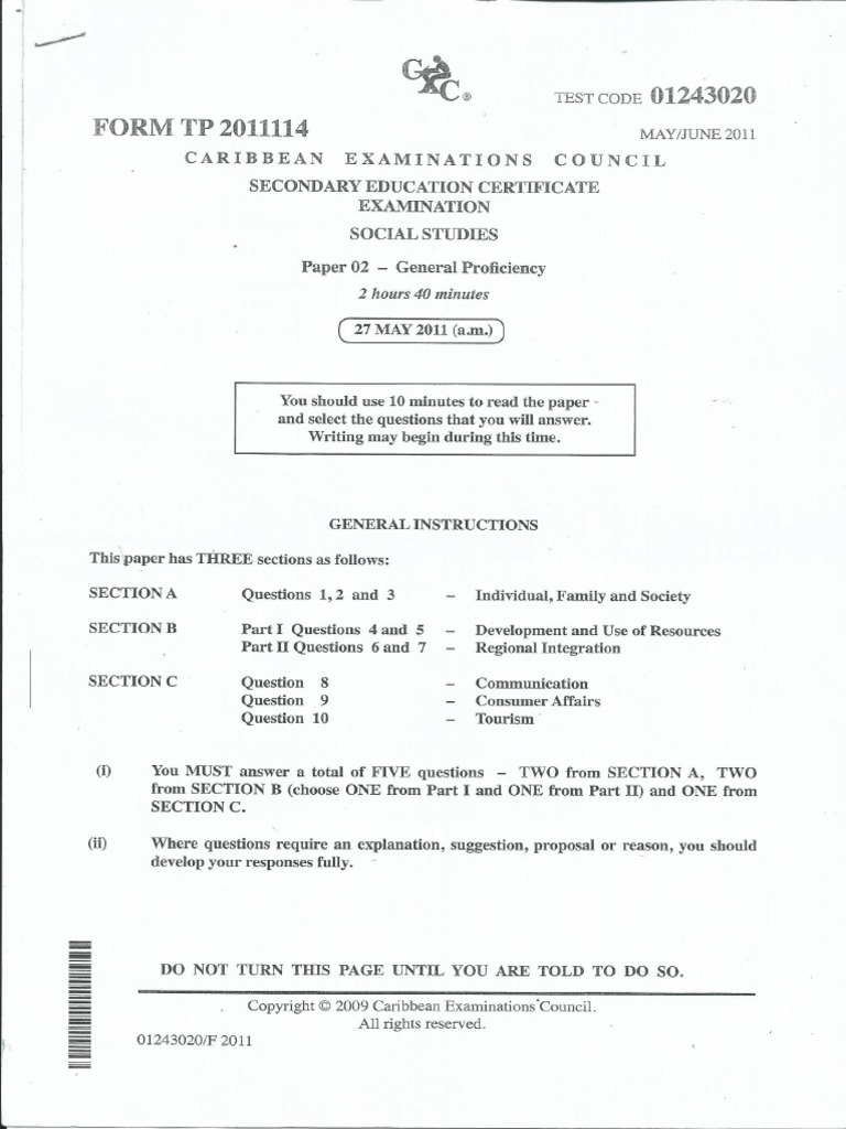 Csec Social - Studies Paper2 2011 PDF | PDF