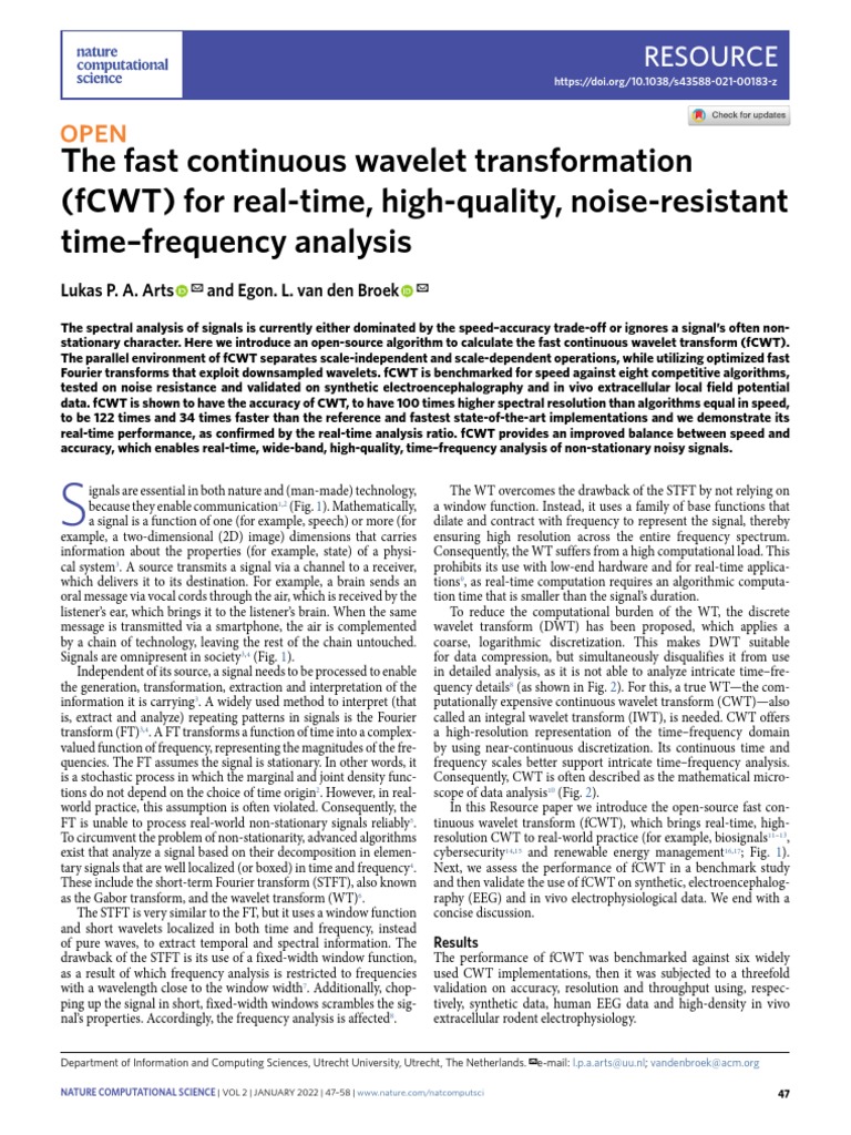 The Fast Continuous Wavelet Transformation (FCWT) For Real-Time, High-Quality, Noise-Resistant ...