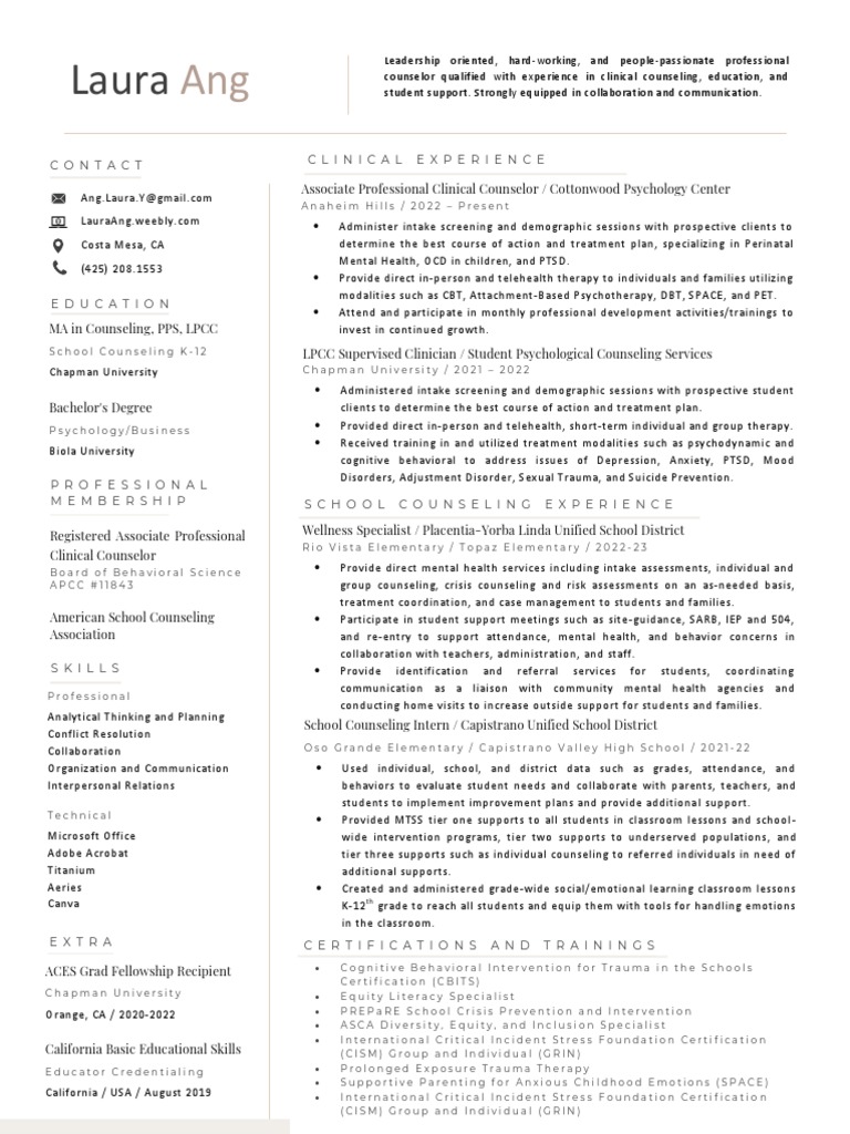 Laura Ang Resume 23 | PDF | Psychotherapy | Cognitive Behavioral Therapy