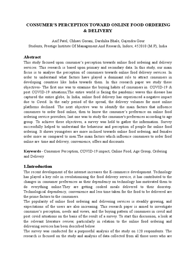 Term Paper - Consumers Perception Towards Online Food Ordering Delivery ...