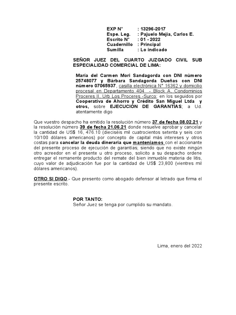 Solicito Remanente | PDF