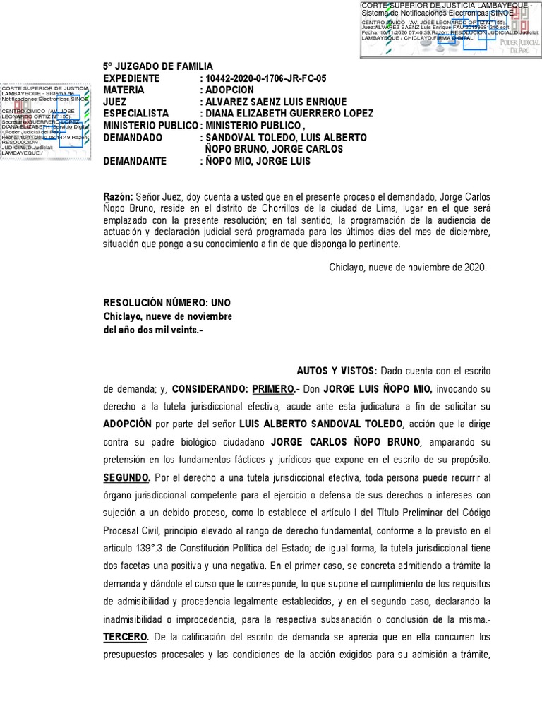 Auto Admisorio de Jorge | PDF | Ley procesal | Demanda judicial