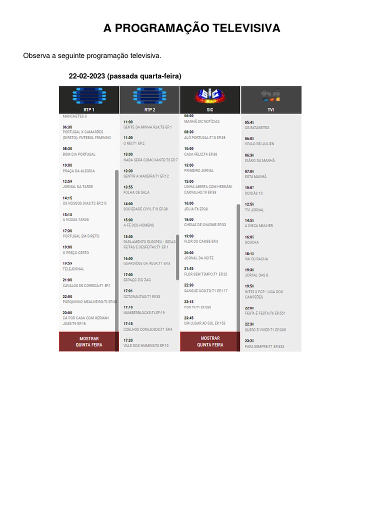 A programacao televisiva | PDF | Televisão