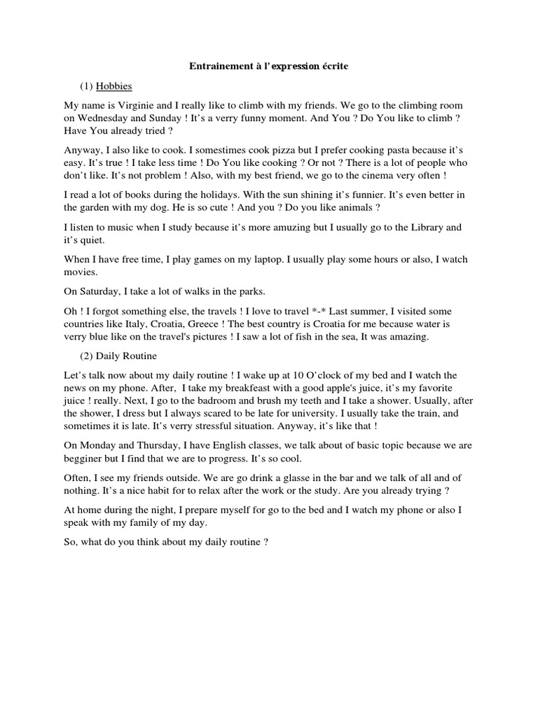 My Daily Routine and Hobbies | PDF | Language Arts & Discipline | Poetry