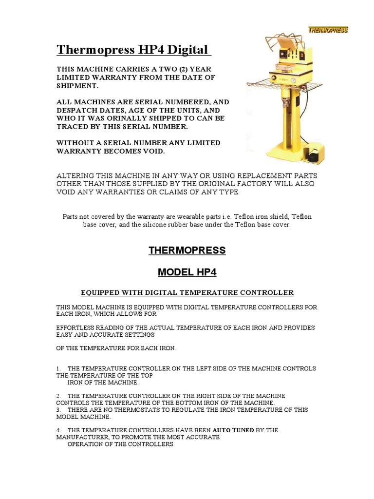 Thermopress HP4 Digital User Manual | PDF | Thermostat | Switch