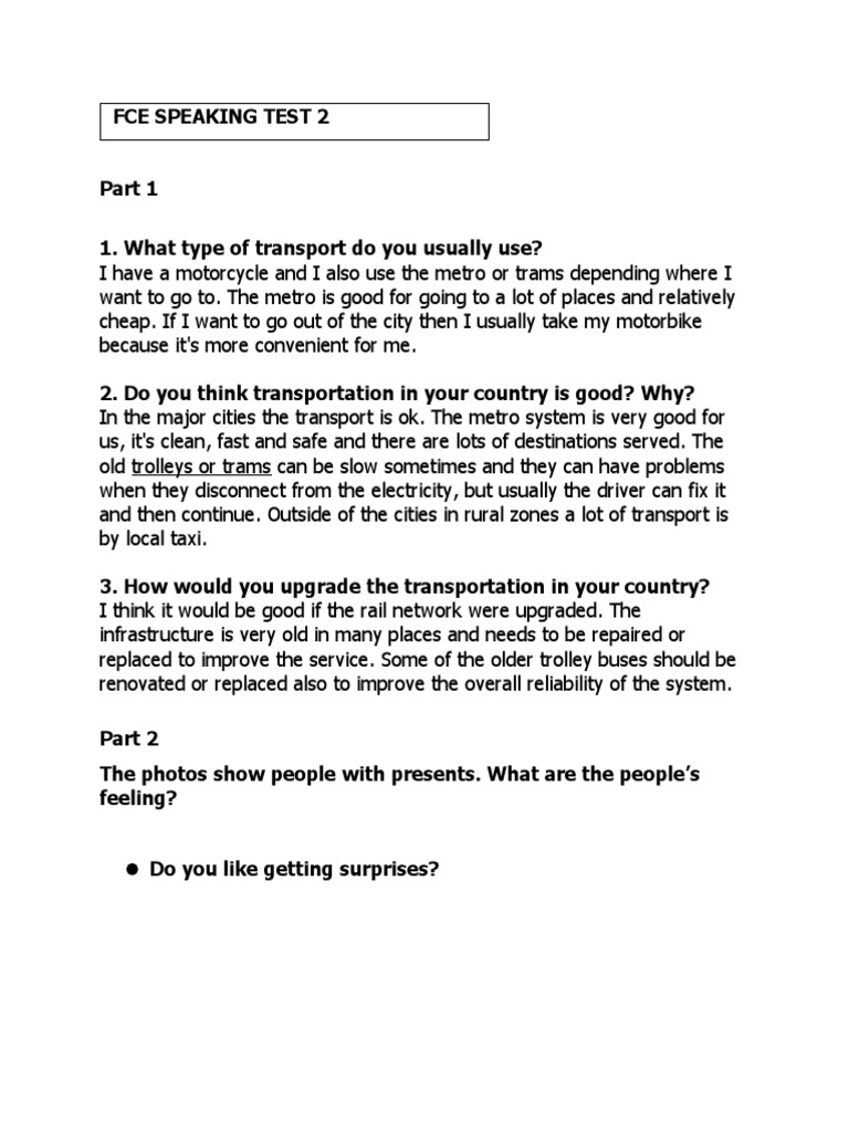 Speaking FCE - Test 2 | PDF | Agriculture | Tram