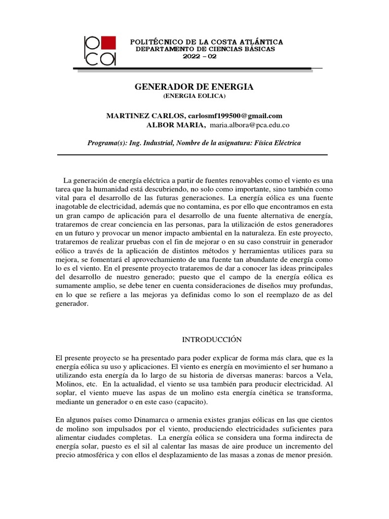 Proyecto de Laboratorio Física Electrica | PDF | Energía renovable ...
